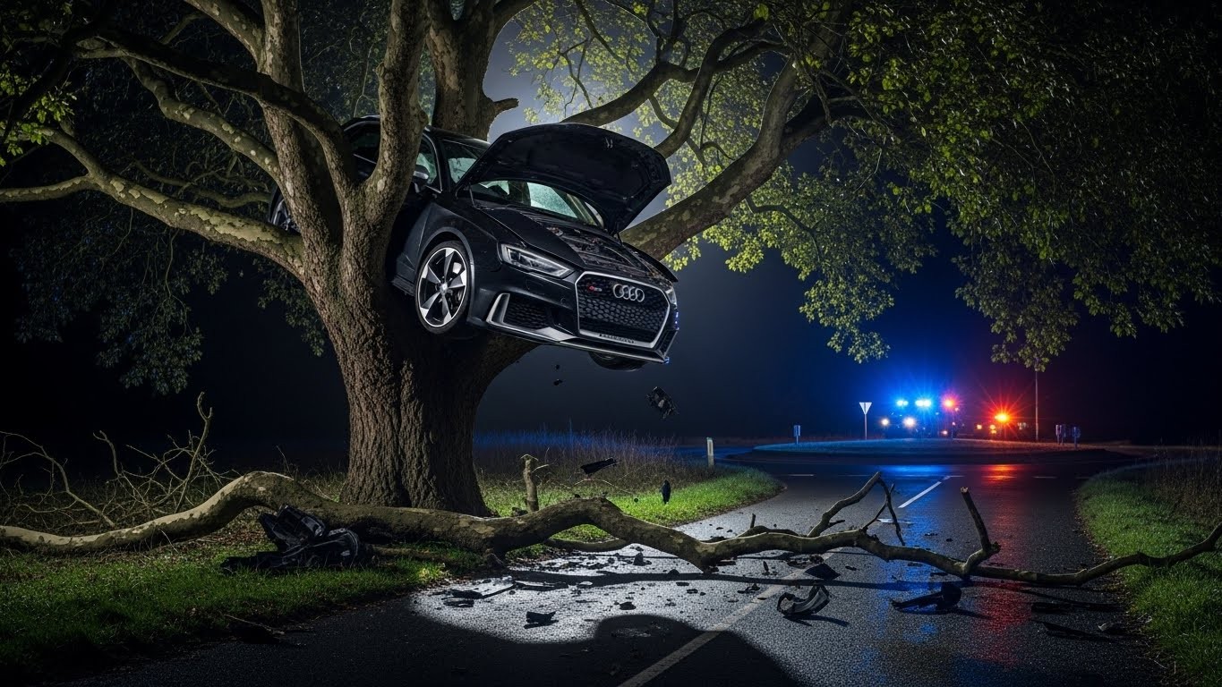 Accident Mortel à 256 km/h : Audi RS3 Perchée dans un Arbre